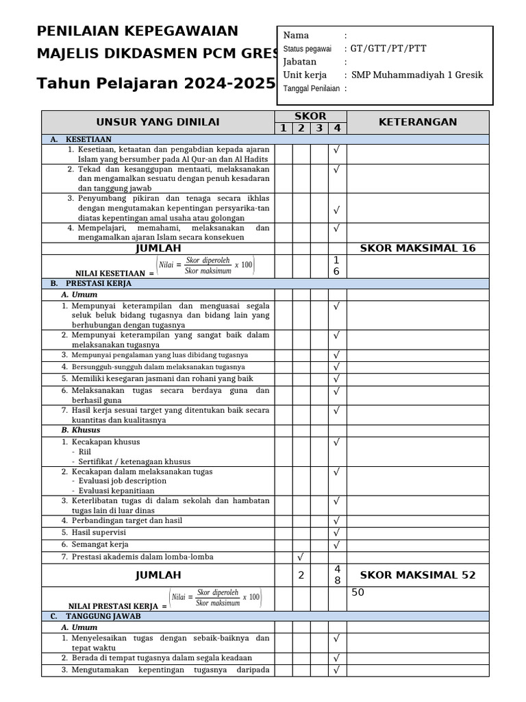 Form Penilaian Kosong | PDF
