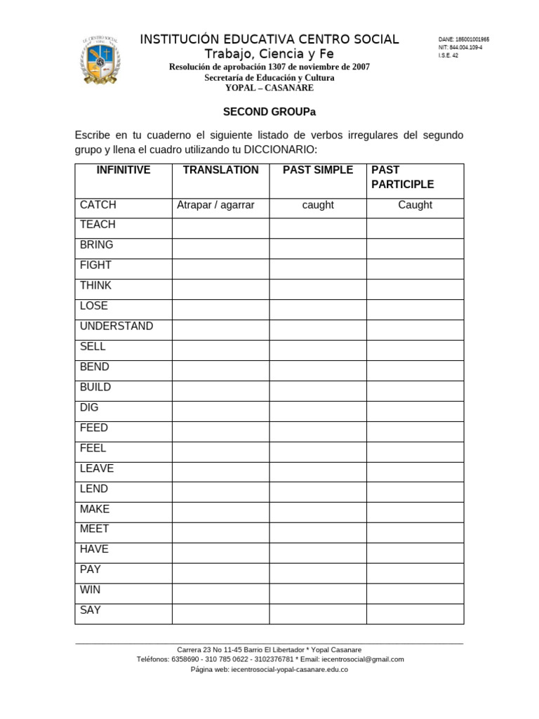 Second Group Verbs | PDF