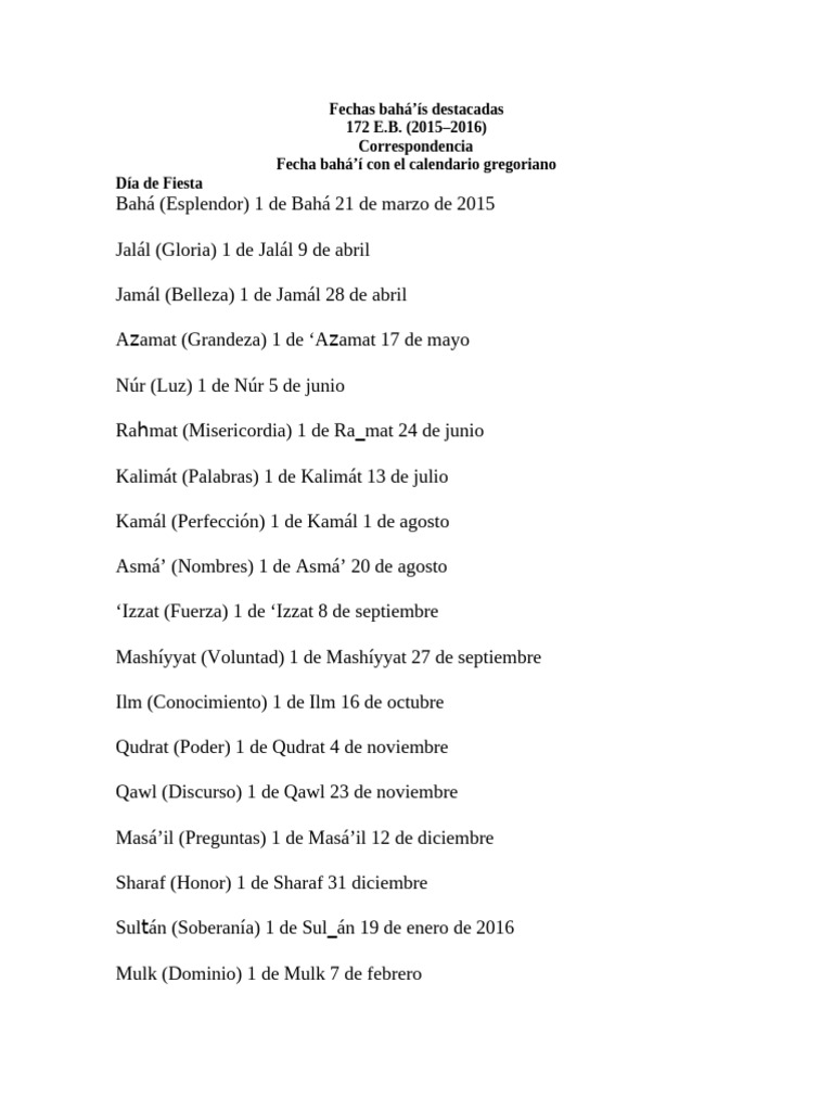 Fechas Bahá | PDF
