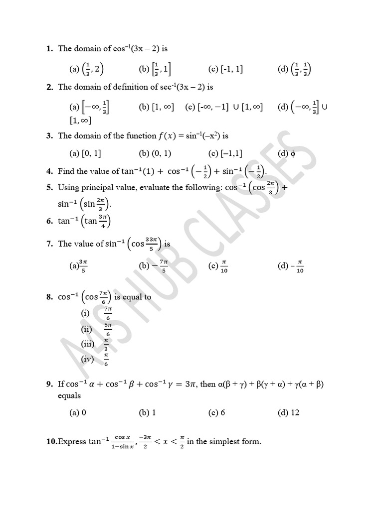 2.inverse Trigonometric Functions | PDF | Function (Mathematics ...
