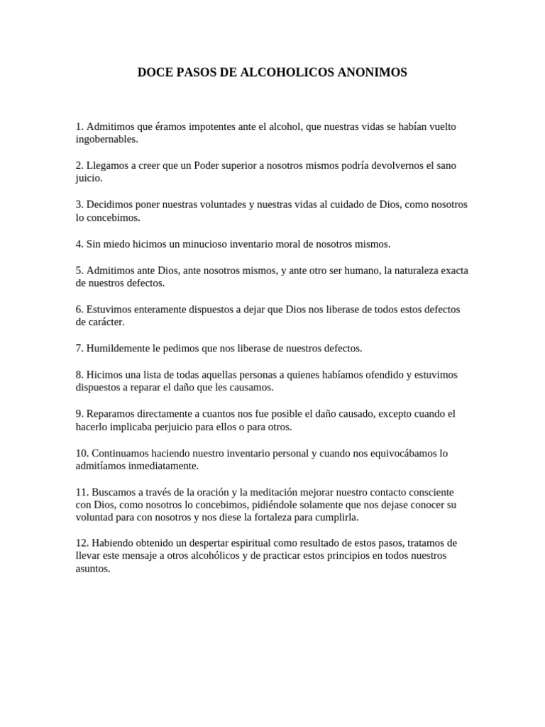 Doce Pasos de Alcoholicos Anonimos | PDF | alcoholicos anonimos | Dios