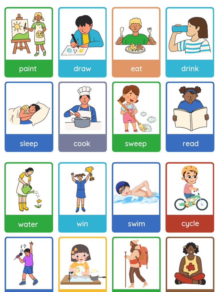 Colorful Fun Action Verbs Flashcards - 20240810 - 104903 - 0000 | PDF