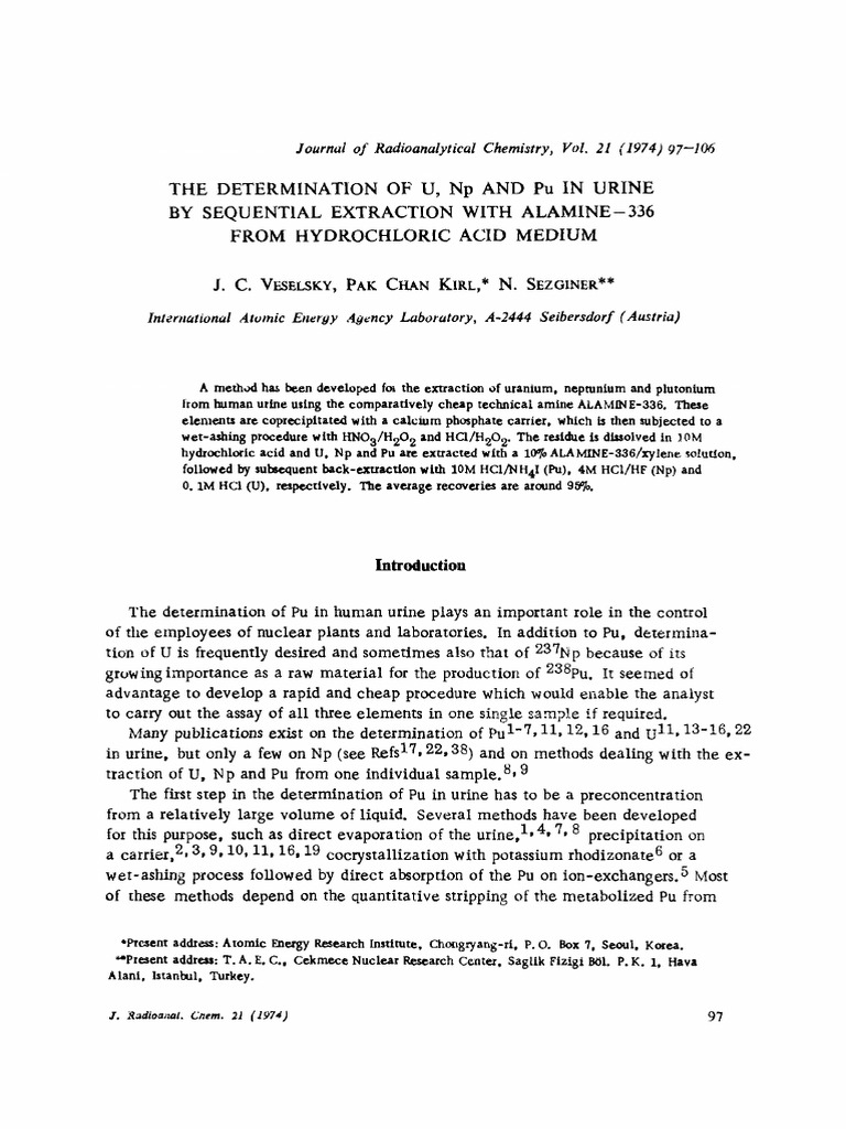 THE DETERMINATION OF U, NP AND Pu IN URINE BY SEQUENTIAL EXTRACTION ...