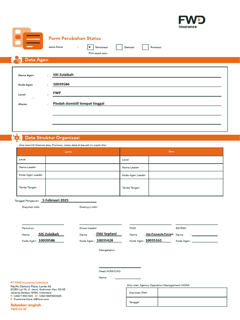 Form Perubahan Status Siti Zulaikah | PDF