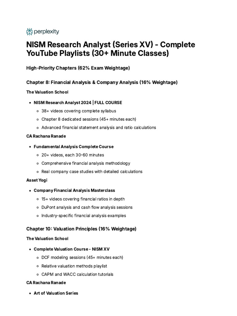 NISM Research Analyst (Series XV) - Complete YouTu | PDF | Valuation (Finance) | Financial Analyst