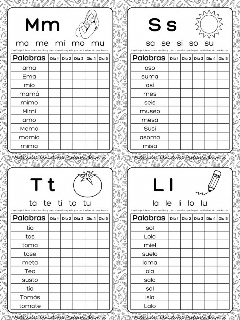 Material de Lectura de Palabras para Aprender A Leer | PDF