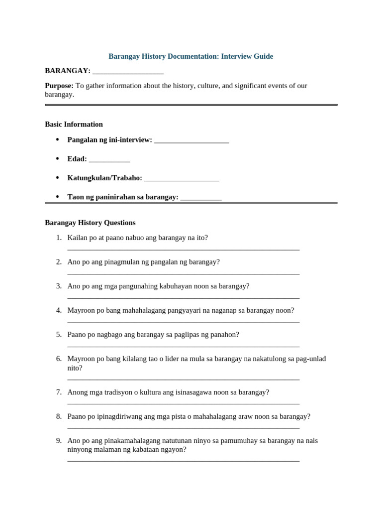Barangay History Guide | PDF