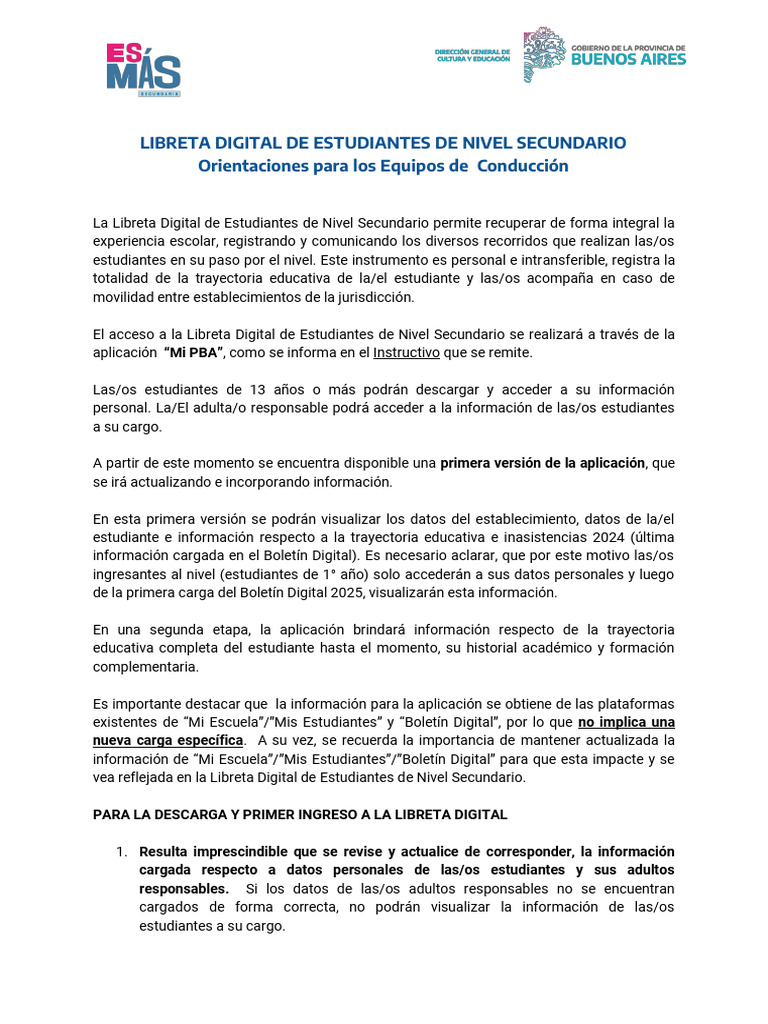 Documento Orientaciones para Equipos de Conducción-Libreta Digital | PDF