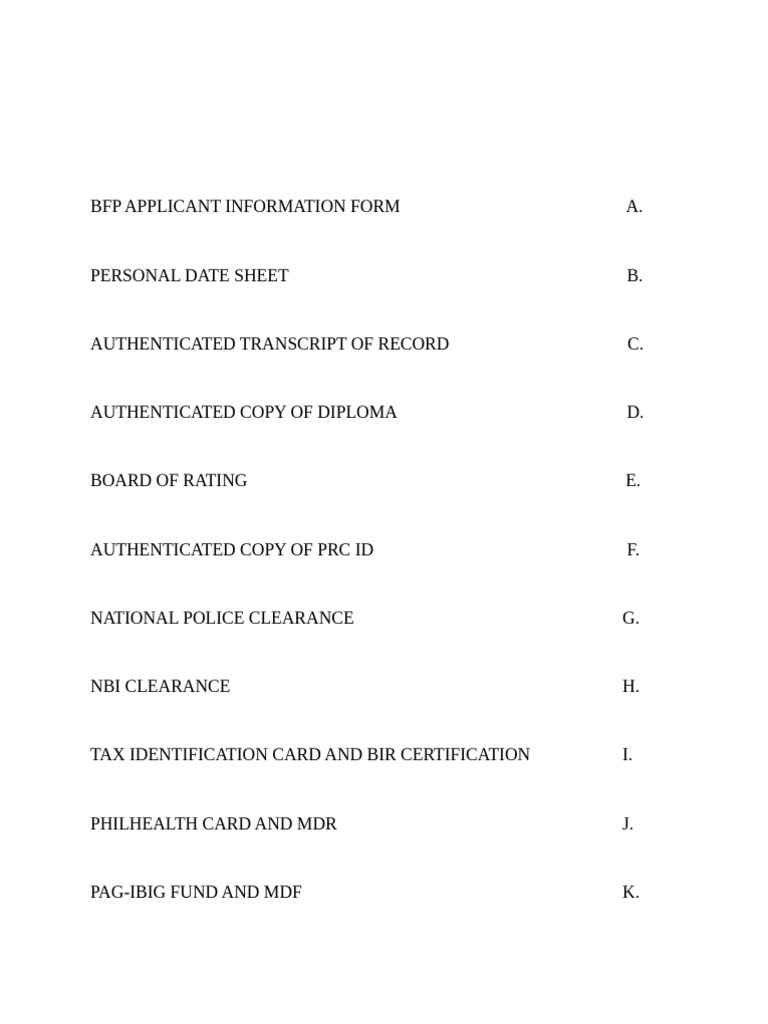 BFP Applicant Document Checklist | PDF
