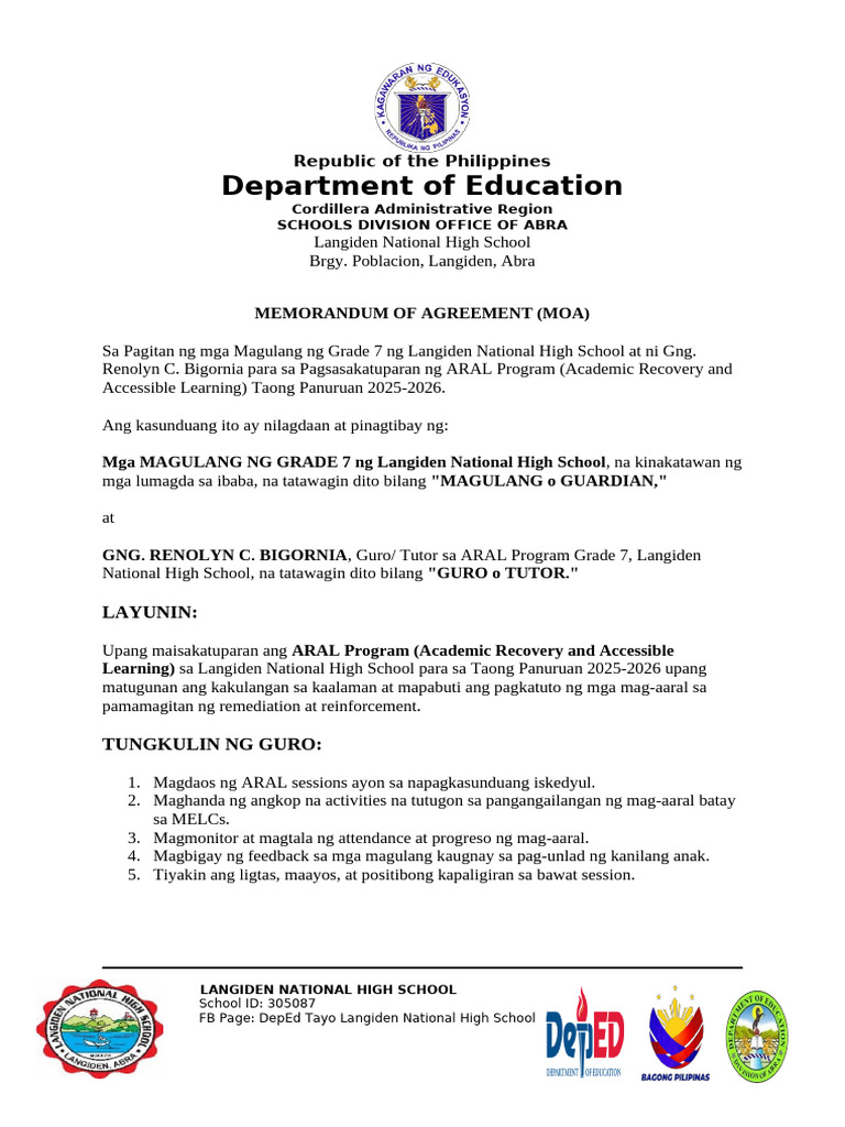MOA Aral Program | PDF