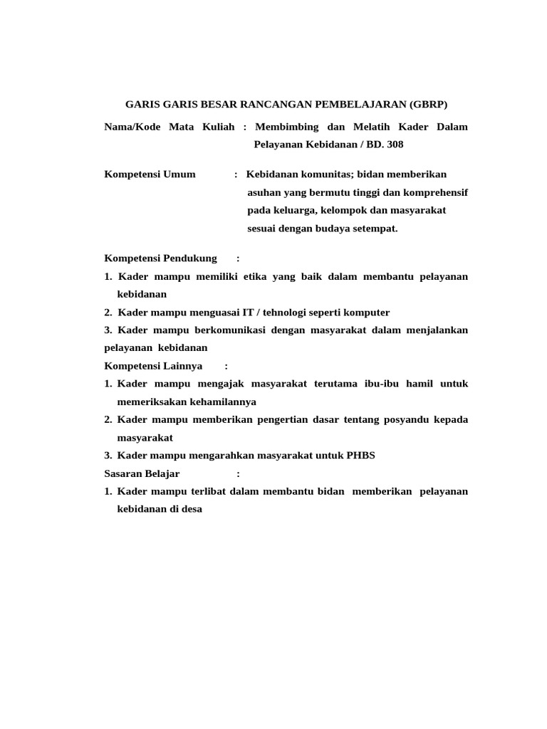 Hasil Garis Garis Besar Rancangan Pembelajaran | PDF