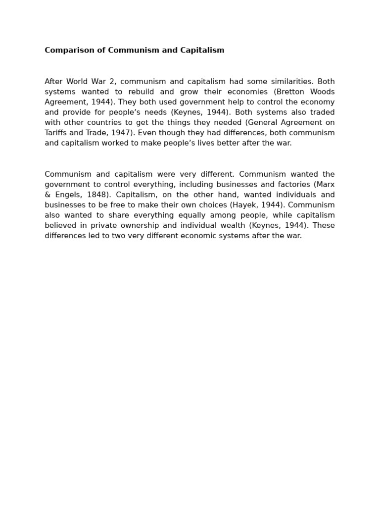 Comparison of Communism and Capitalism | PDF