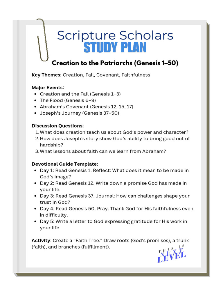 Scripture Scholars Handout - Gen. 1-50 | PDF