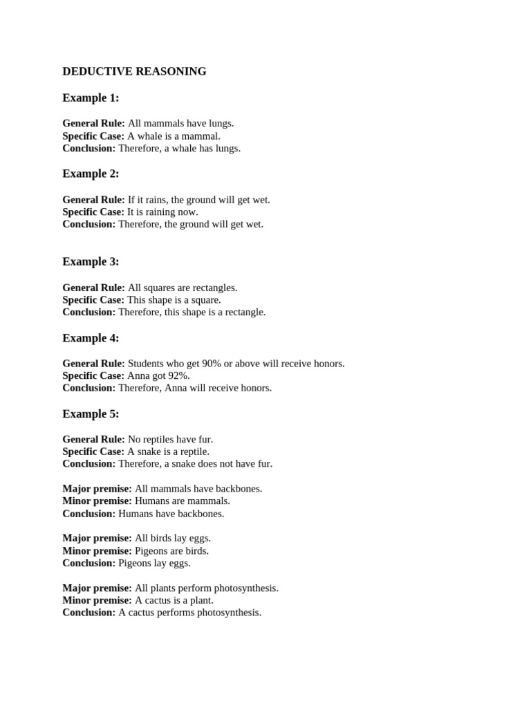 Deductive & Inductive Reasoning Examples | PDF