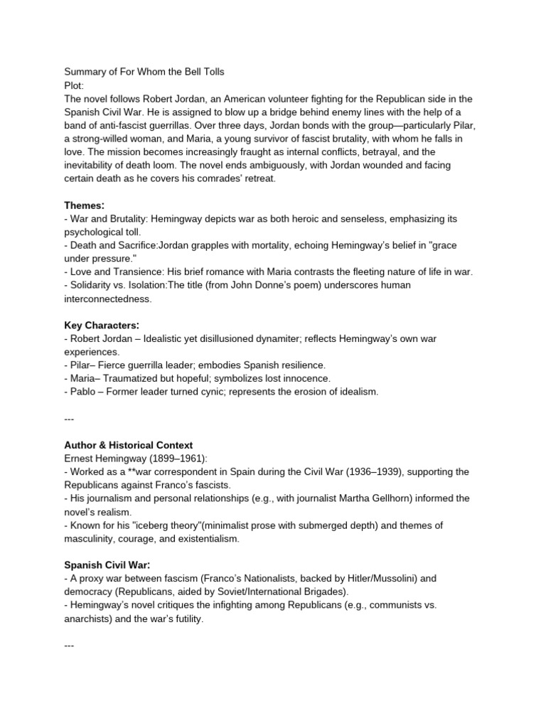 For Whom the Bell Tolls Summary | PDF