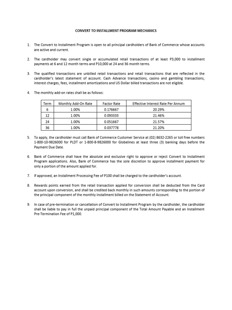 Bank of Commerce Installment Program Guide | PDF