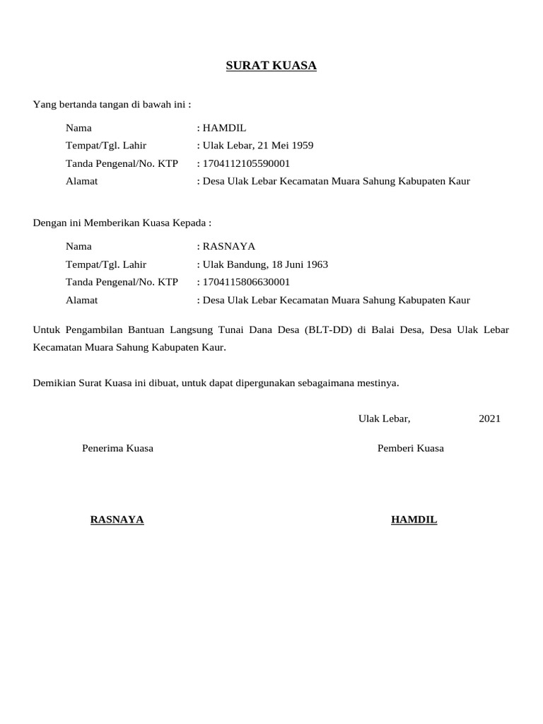 Surat Kuasa BLT | PDF