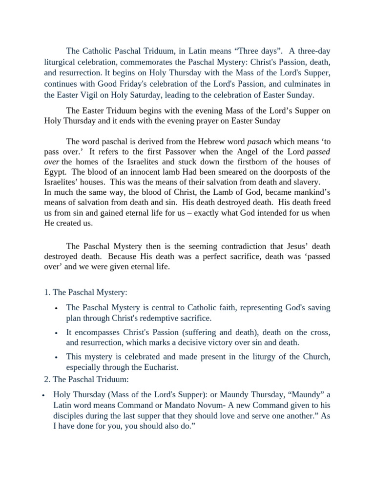The Catholic Paschal Triduum | PDF | Easter | Eucharist
