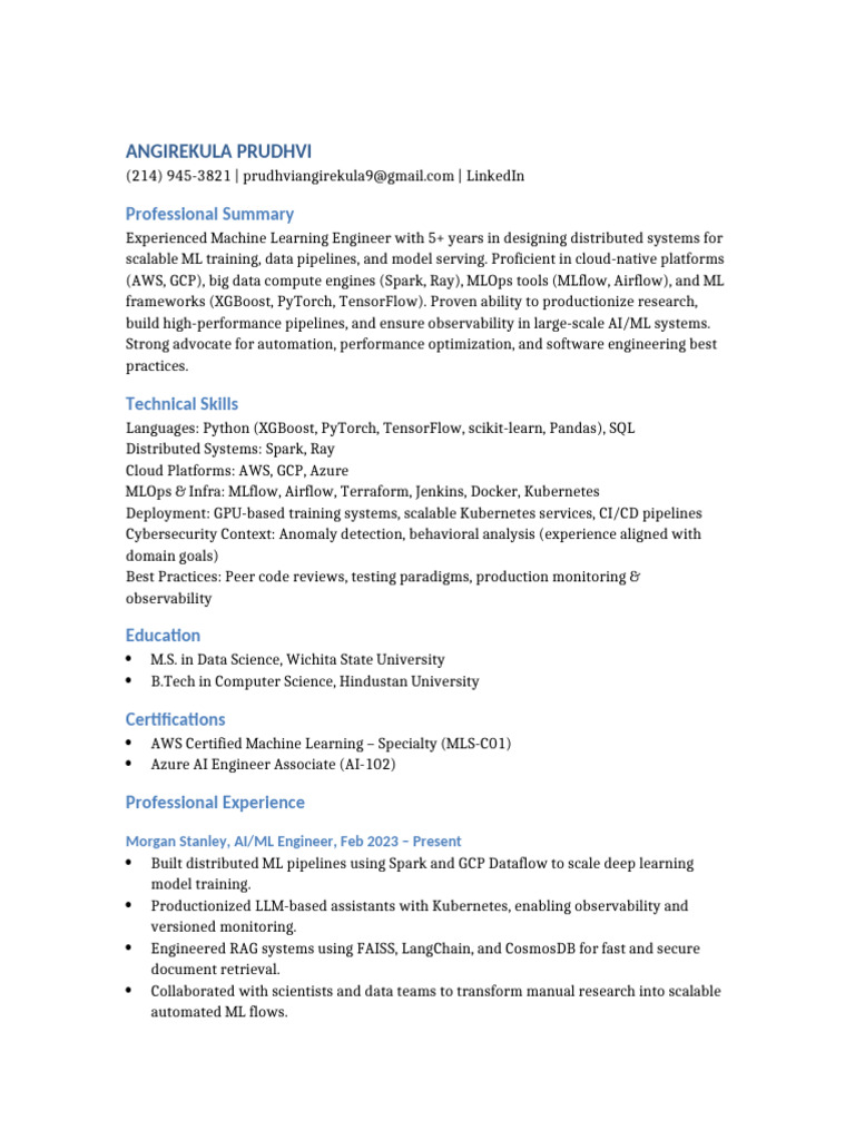Angirekula Prudhvi Crowdstrike ML Infra Engineer | PDF | Machine Learning | Artificial Intelligence