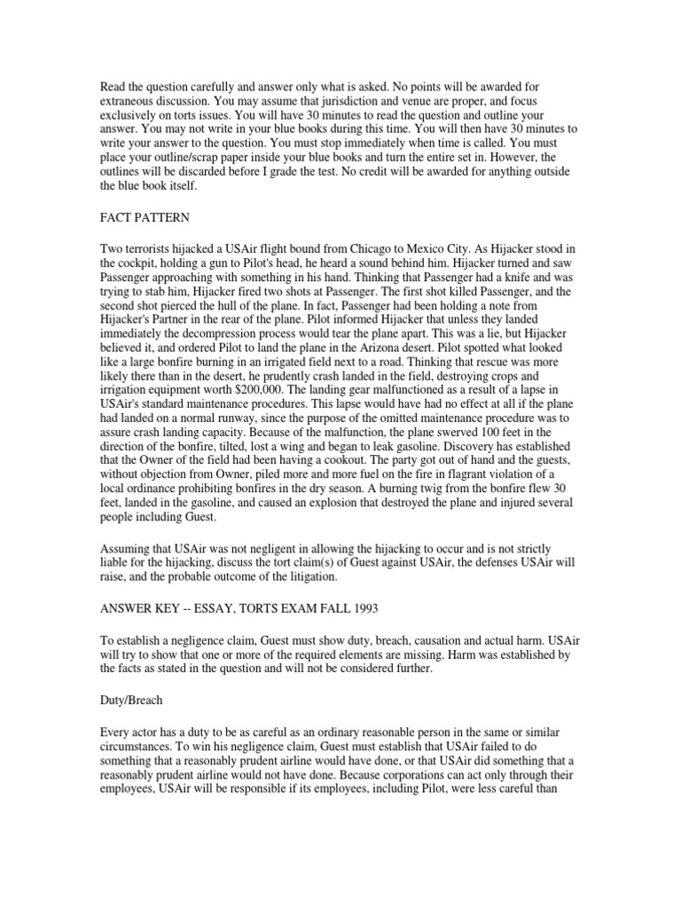 Torts Sample Essay | Causation (Law) | Negligence