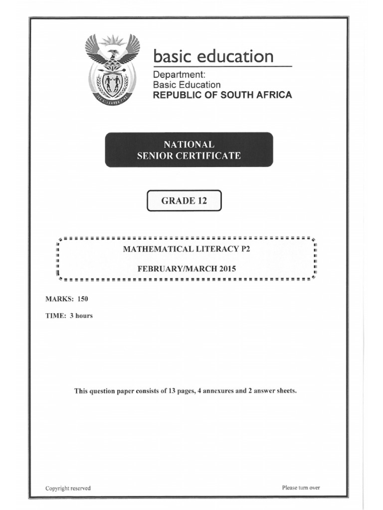 MAth Lit Grade 12 Past Paper Q1 | PDF