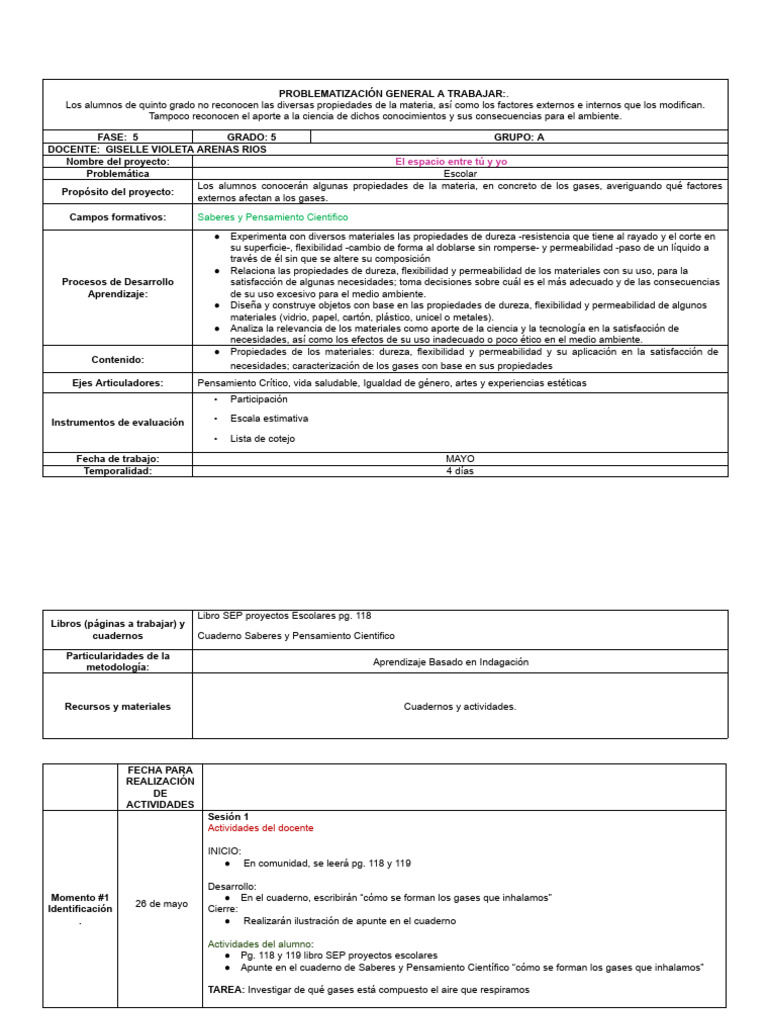 Plan Escolar Saberes Mayo 2 | PDF | Gases | Importar