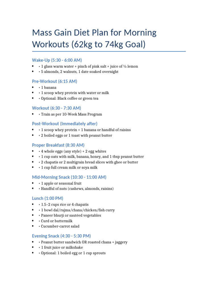 Morning Mass Gain Diet Plan | PDF