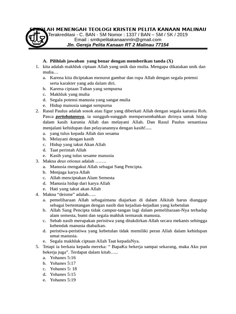 Soal Kelas X Semester Genap THN 2024 | PDF