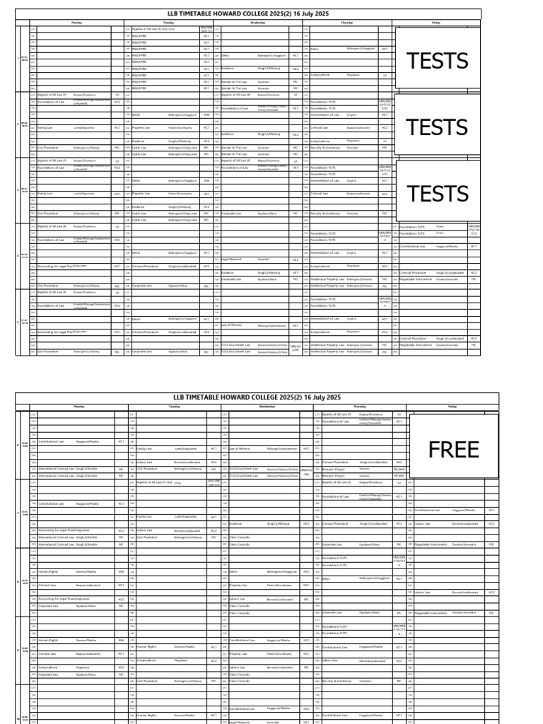 LLB Timetable Howard College 2025 | PDF | Applied Philosophy | Justice