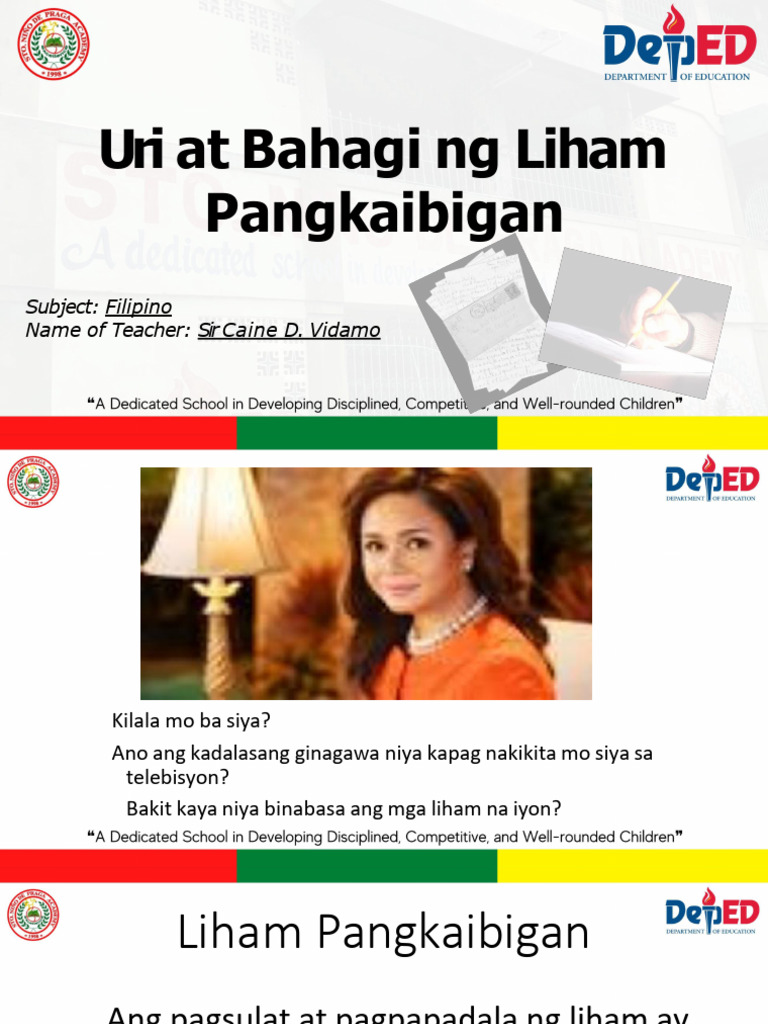 Grade 4 Uri at Bahagi NG Liham Pangkaibigan | PDF