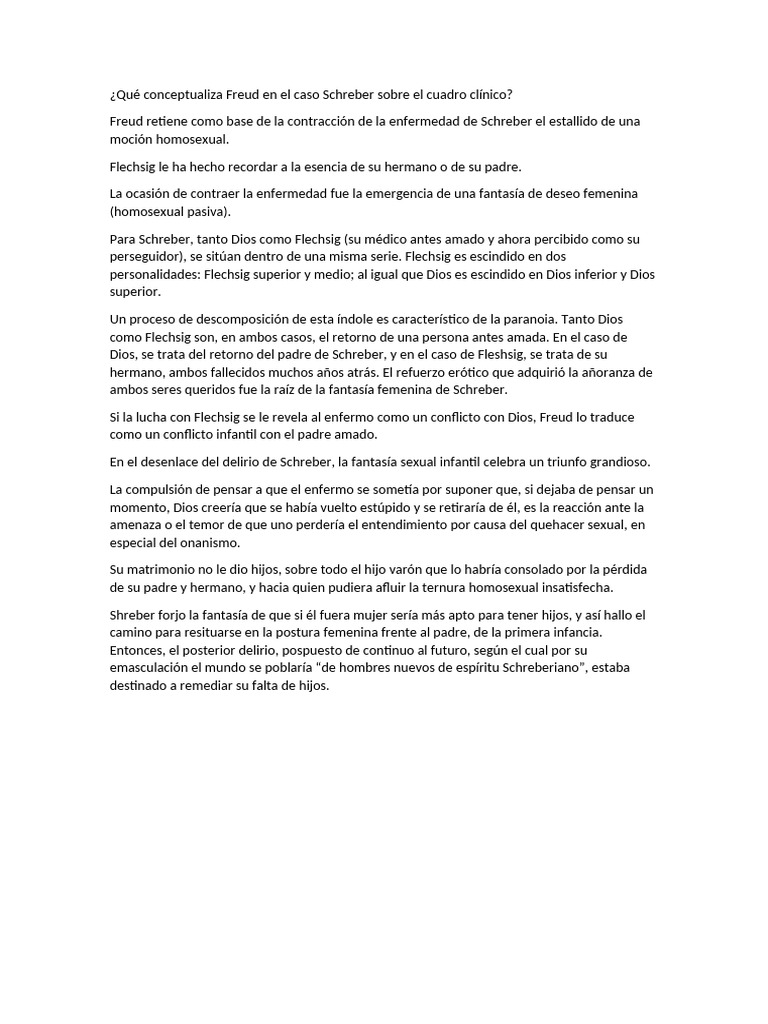 Qué Conceptualiza Freud en El Caso Schreber Sobre El Cuadro Clínico | PDF