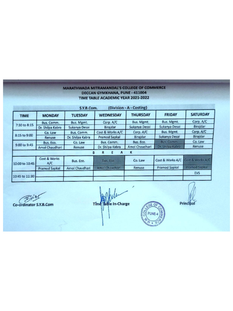 SY Time Table | PDF