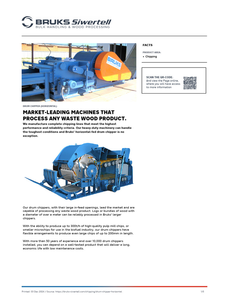 Bruks Horizontal Drum Chipper Overview | PDF | Knife | Mechanical ...