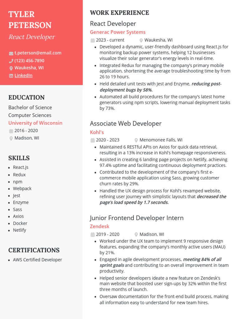 React Developer 2 Resume Example | PDF | Information Technology | Computing
