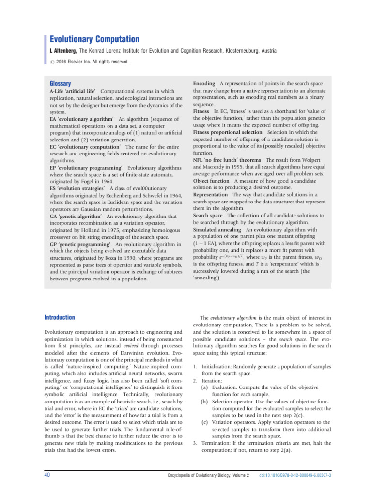 Evolutionary Computation | PDF | Evolution | Genetic Algorithm