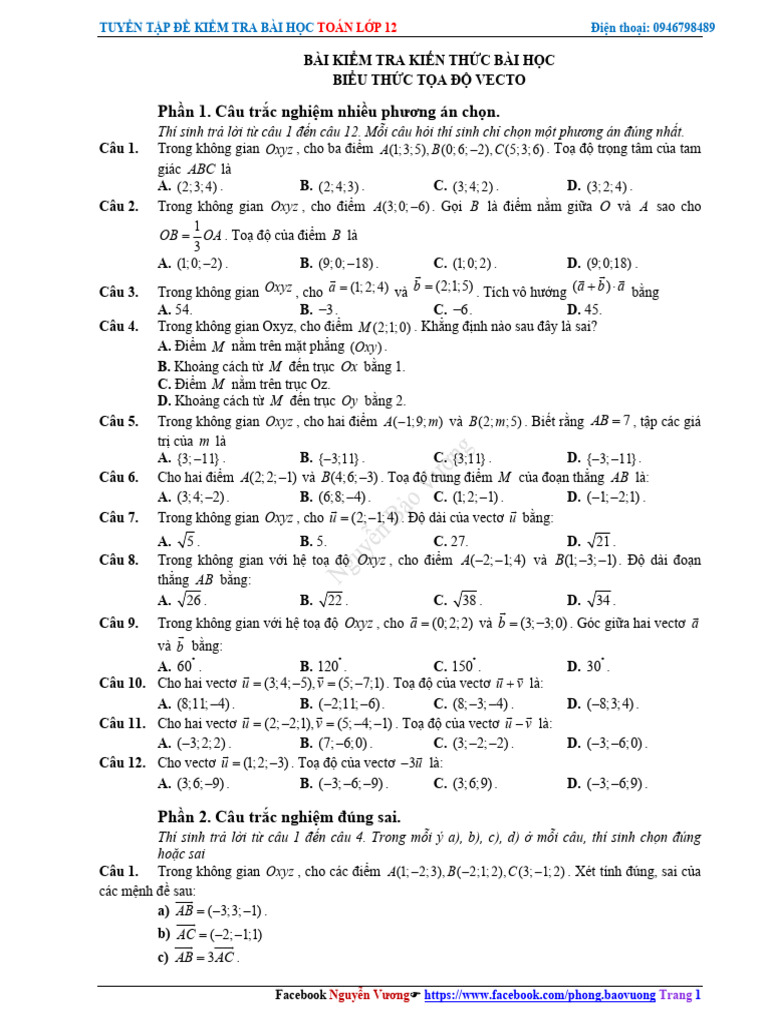 2-Vecto - Bieu Thuc Toa Do Vecto | PDF