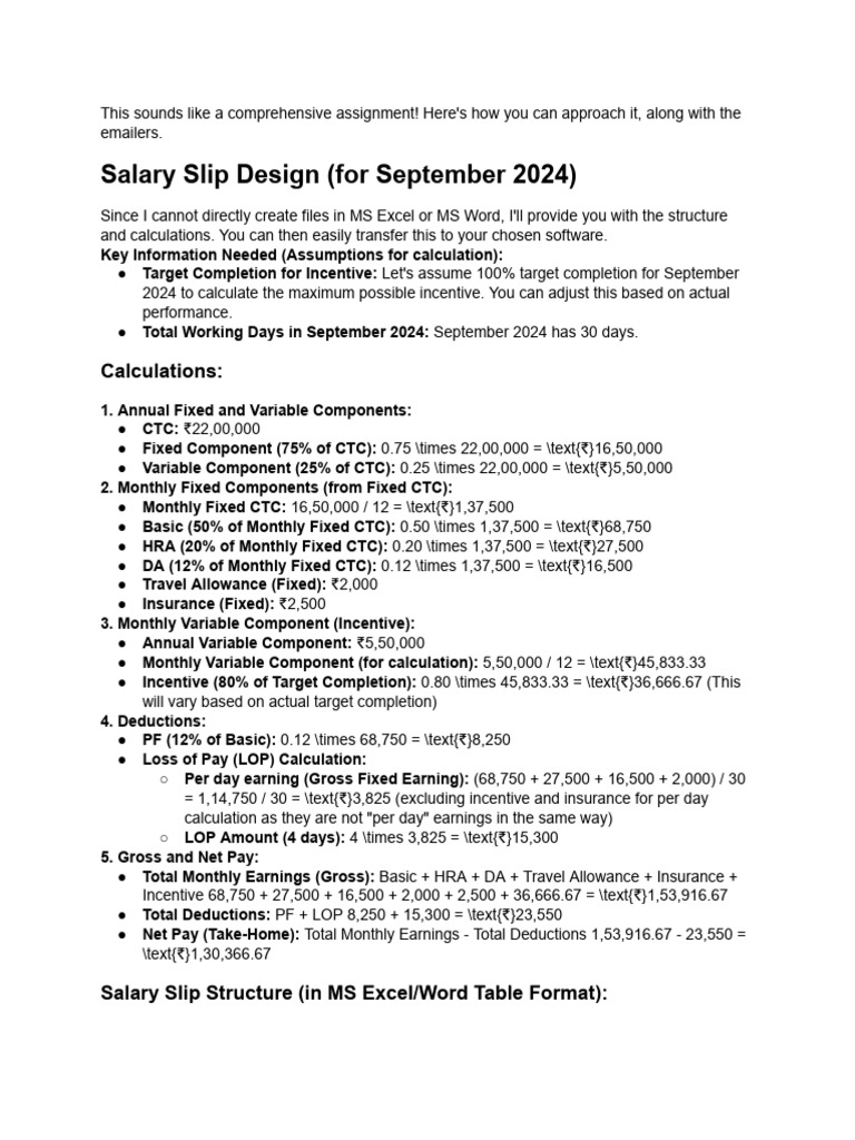 Today's Assignments Design A Salary Slip For ... | PDF | Computing