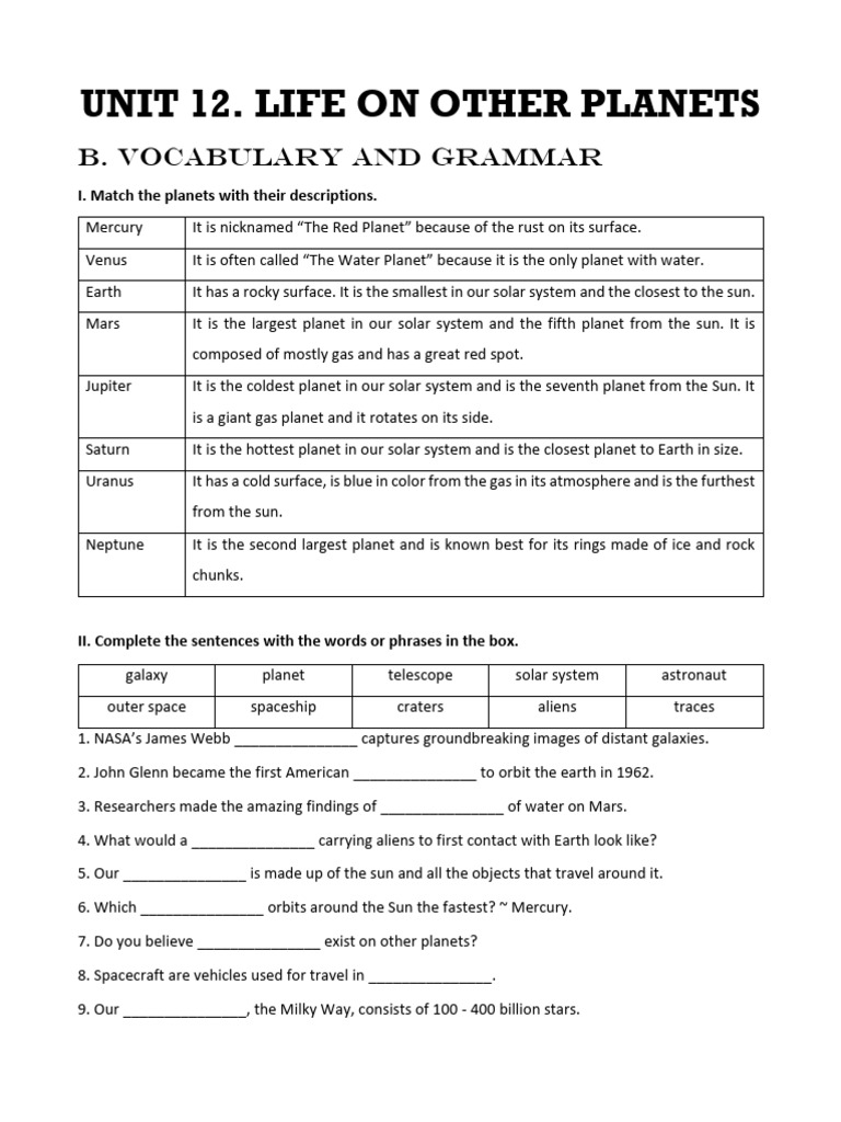 Vocabulary and Grammar: Life on Other Planets | PDF | Planets | Pluto