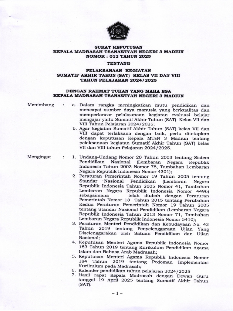 SK SAT Kelas 7 8 Genap 24 25 | PDF