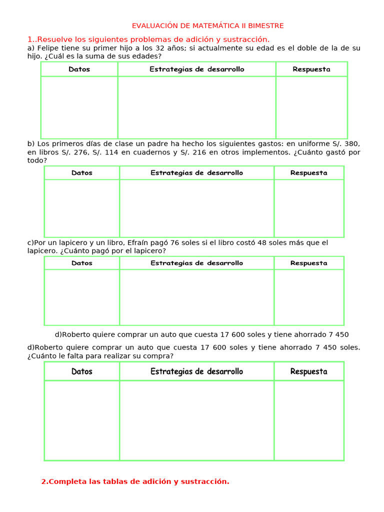 Evaluación de Matematica II Bimestre | PDF | Balanza | Aritmética