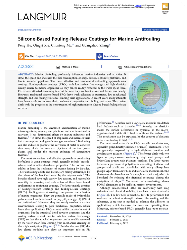 Hu Et Al 2020 Silicone Based Fouling Release Coatings For Marine ...