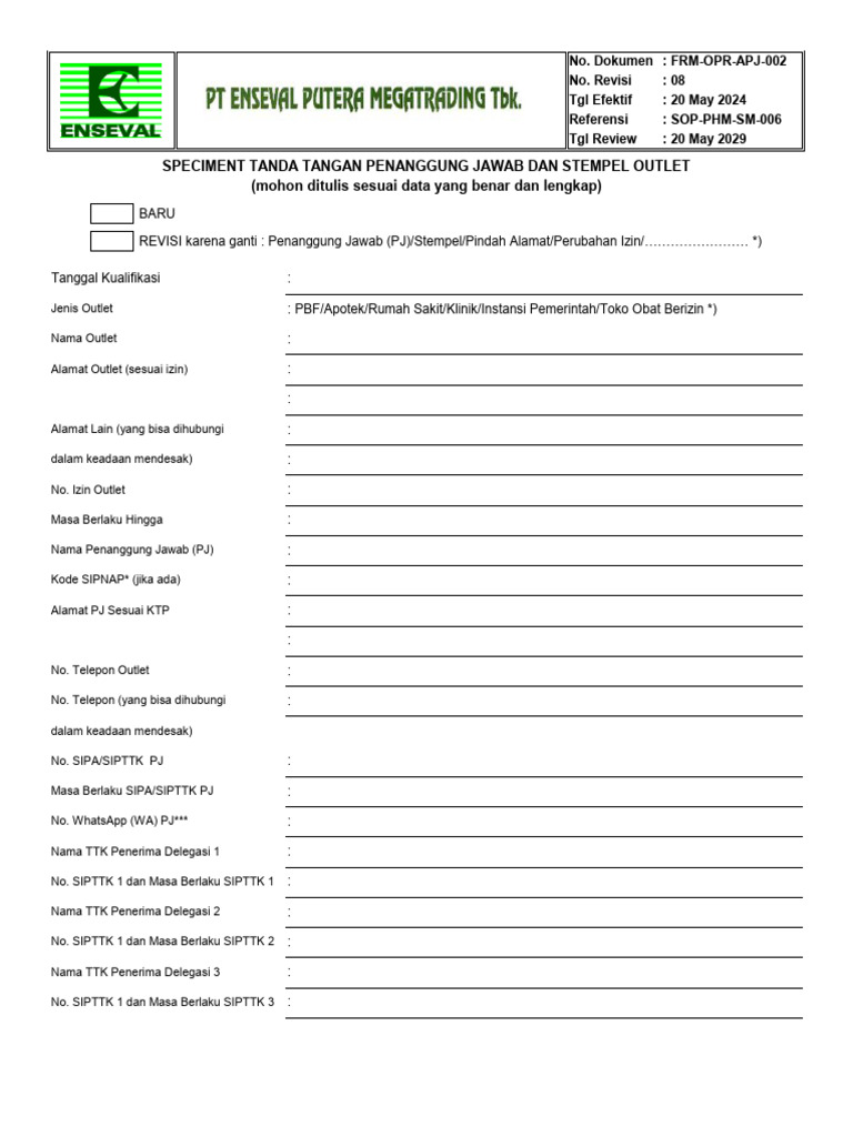 Formulir Perubahan Data Outlet Kesehatan | PDF