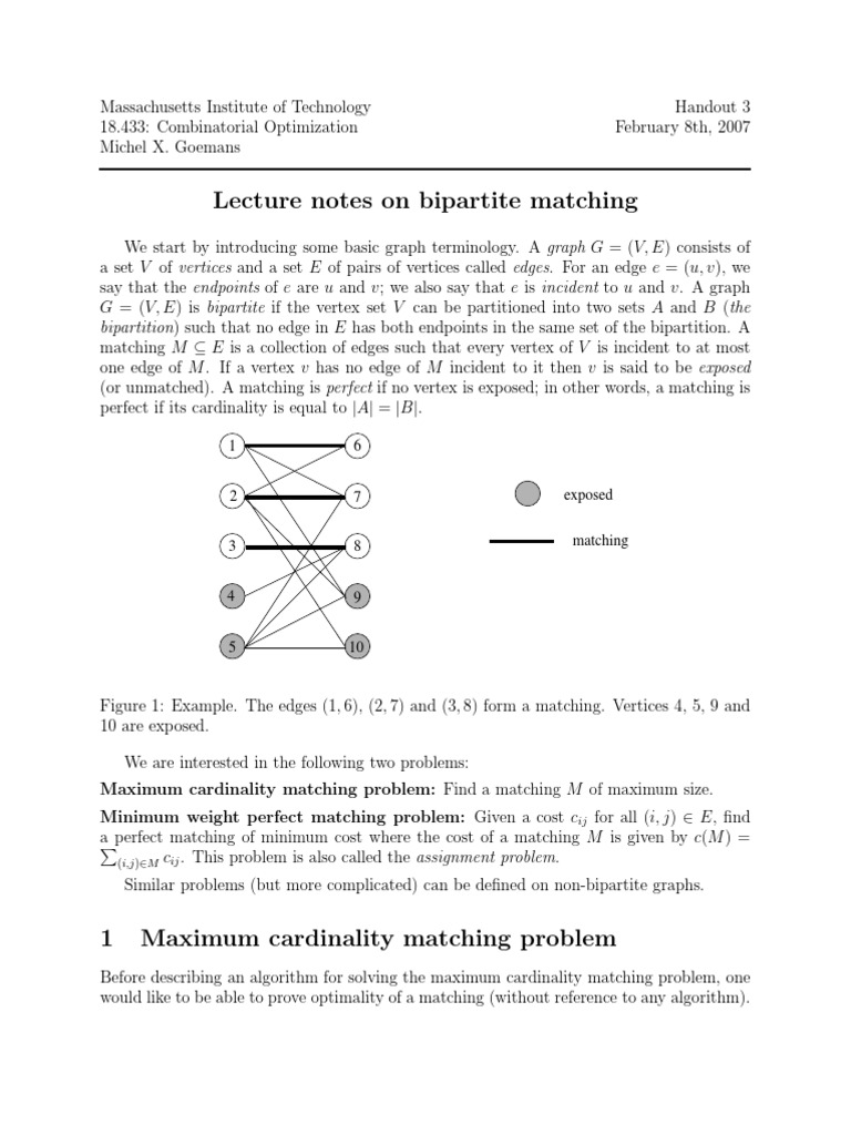 Lecture Notes On Bipartite Matching Pdf Linear Programming Time Complexity