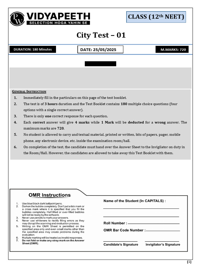 City Test - 01 - Test Paper6835668c5f99d821e1e20c9c | PDF | Anode ...