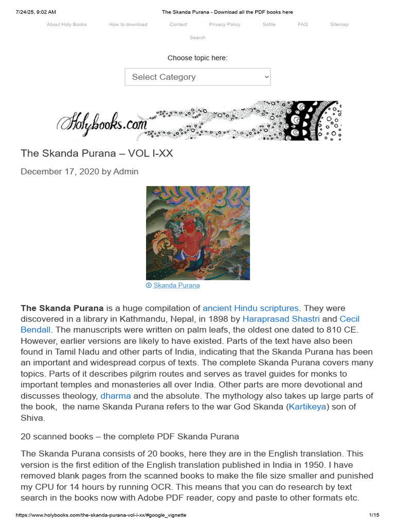 Skanda Purana PDF Download Guide | PDF | Puranas | Indian Religions