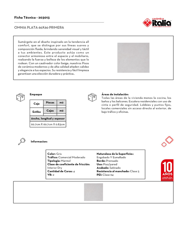 Piso Omnia Plata 60x60 CM | PDF