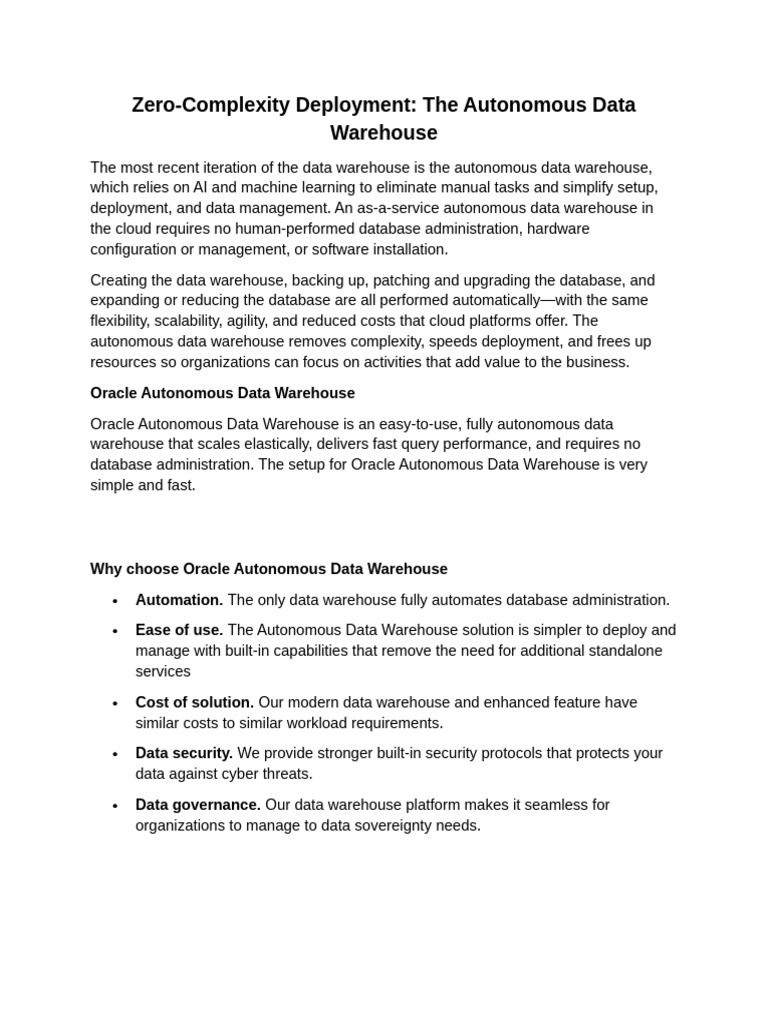 Autonomous Data Warehouse Simplified | PDF