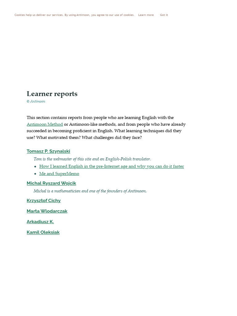 Learner Reports - Antimoon | PDF