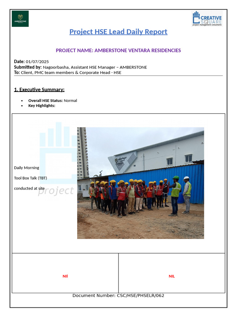 CSC - Project HSE Lead Daily Report - 01-07-2025 | PDF