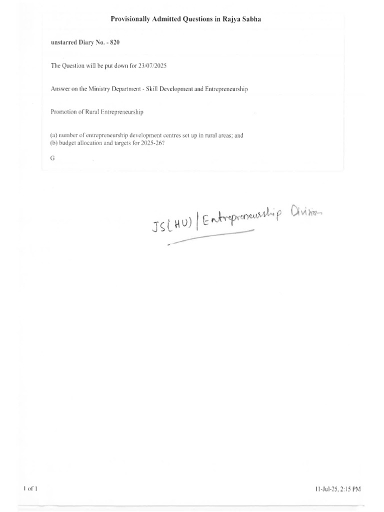 RS Unstarred Dy no. 820 for 23.07.2025 | PDF